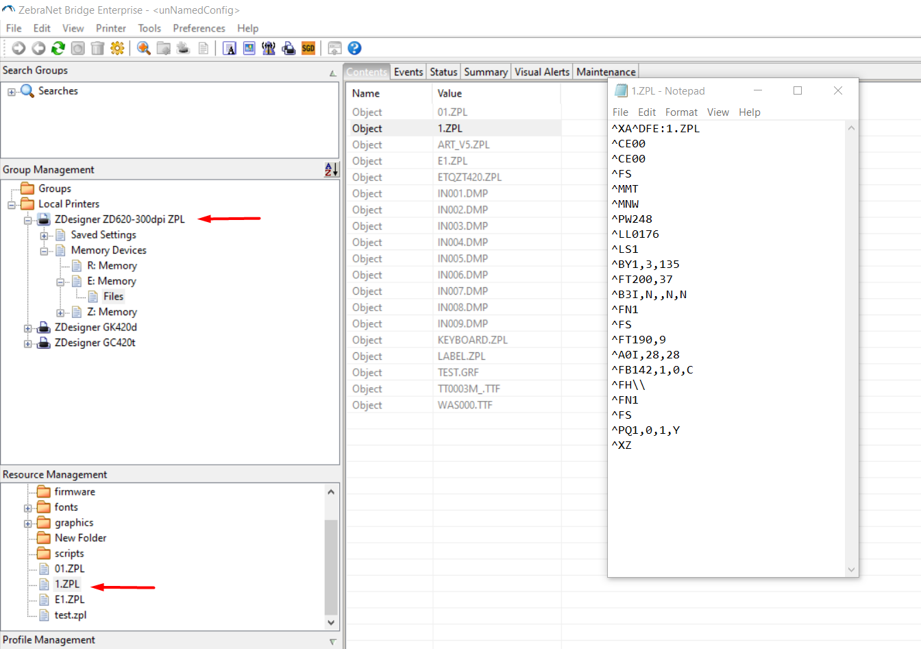 使用 ZebraNet Bridge 打开和编辑存储在打印机上的文本文件