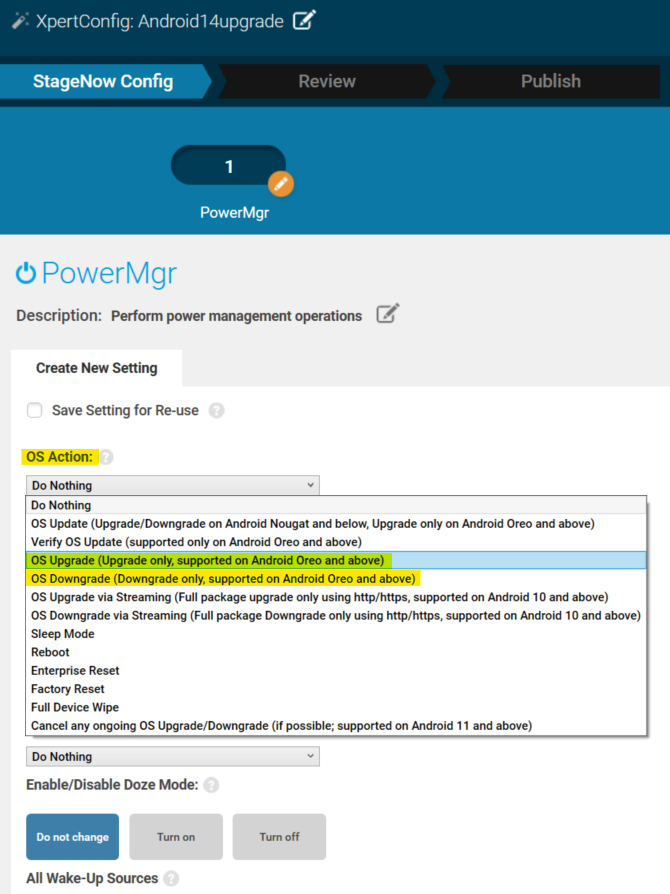 Android OS Upgrade or Downgrade via StageNow with Internal Memory Files