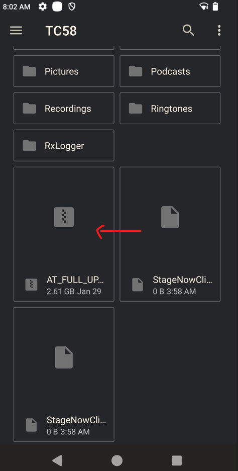 Android OS Upgrade or Downgrade via StageNow with Internal Memory Files