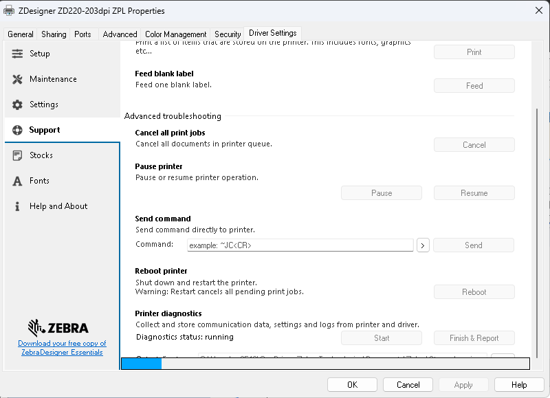 ZebraDesigner Driver v10: Retrieve Printer's Reports